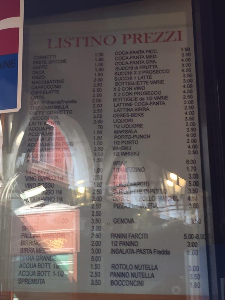 Menu at Bar Rialto da Lollo, Venice