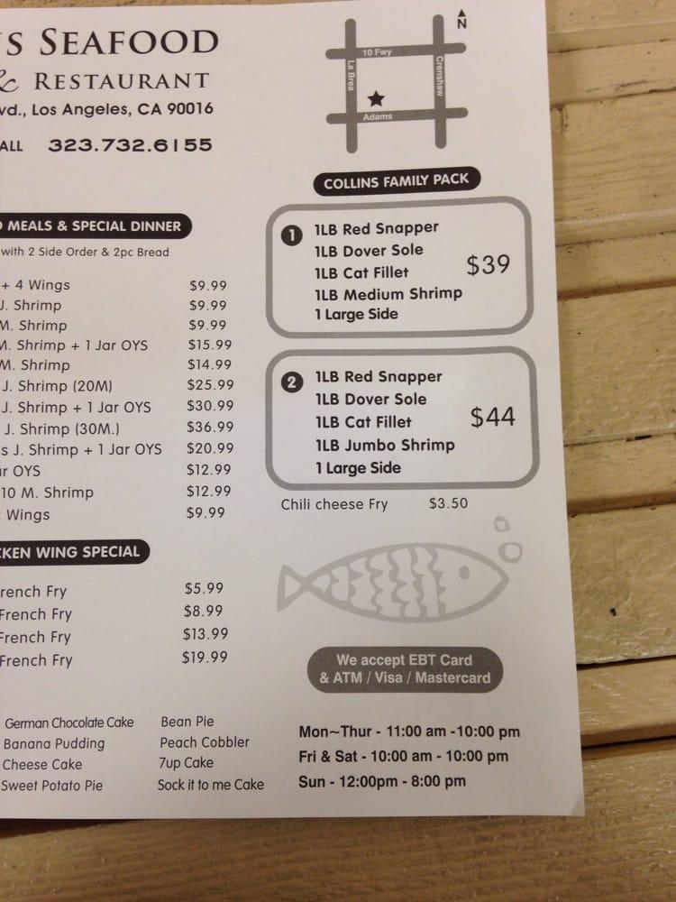 Menu at Collins Fish Market restaurant, Los Angeles