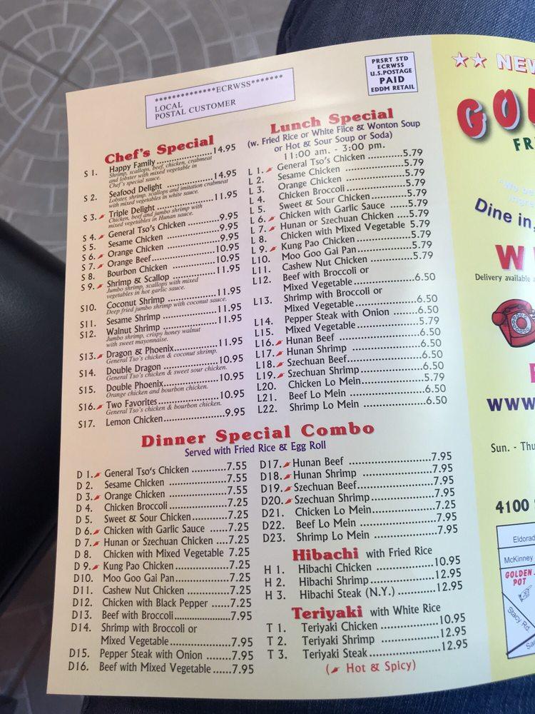 Menu at Golden Pot restaurant, McKinney, S Lake Forest Dr