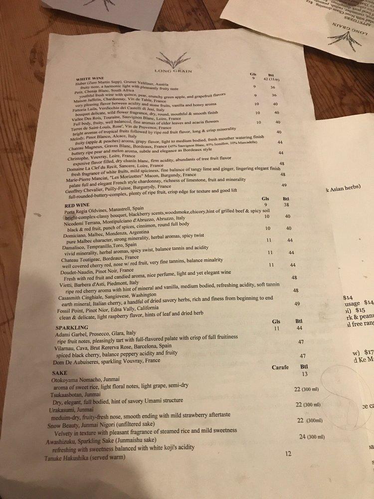 Menu at Long Grain restaurant, Camden, 20 Washington St