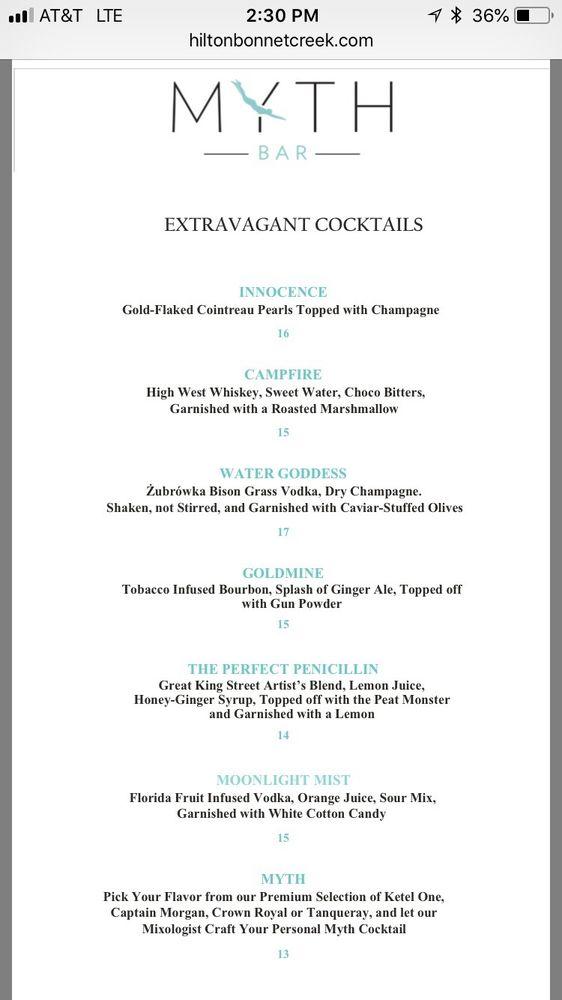 Carta de MYTH Bar, Orlando