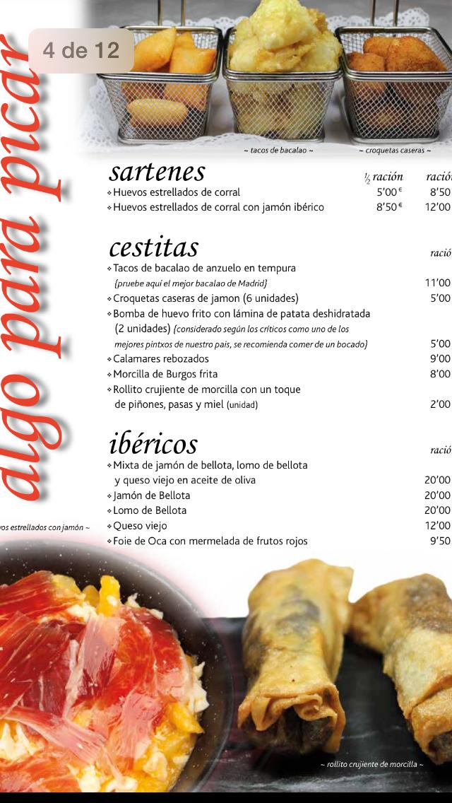 Carta de La Parrilla de Usera, Madrid, Calle de Antonio López