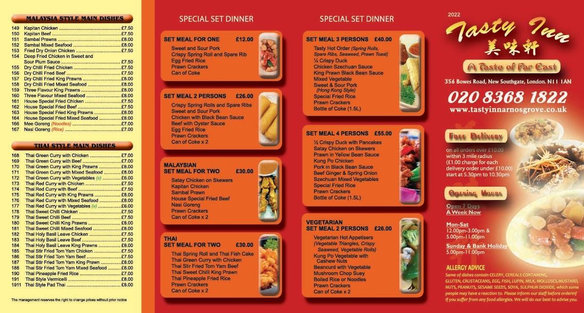 Menu at Tasty Inn Chinese Take Away fast food, London, 356 Bowes Rd
