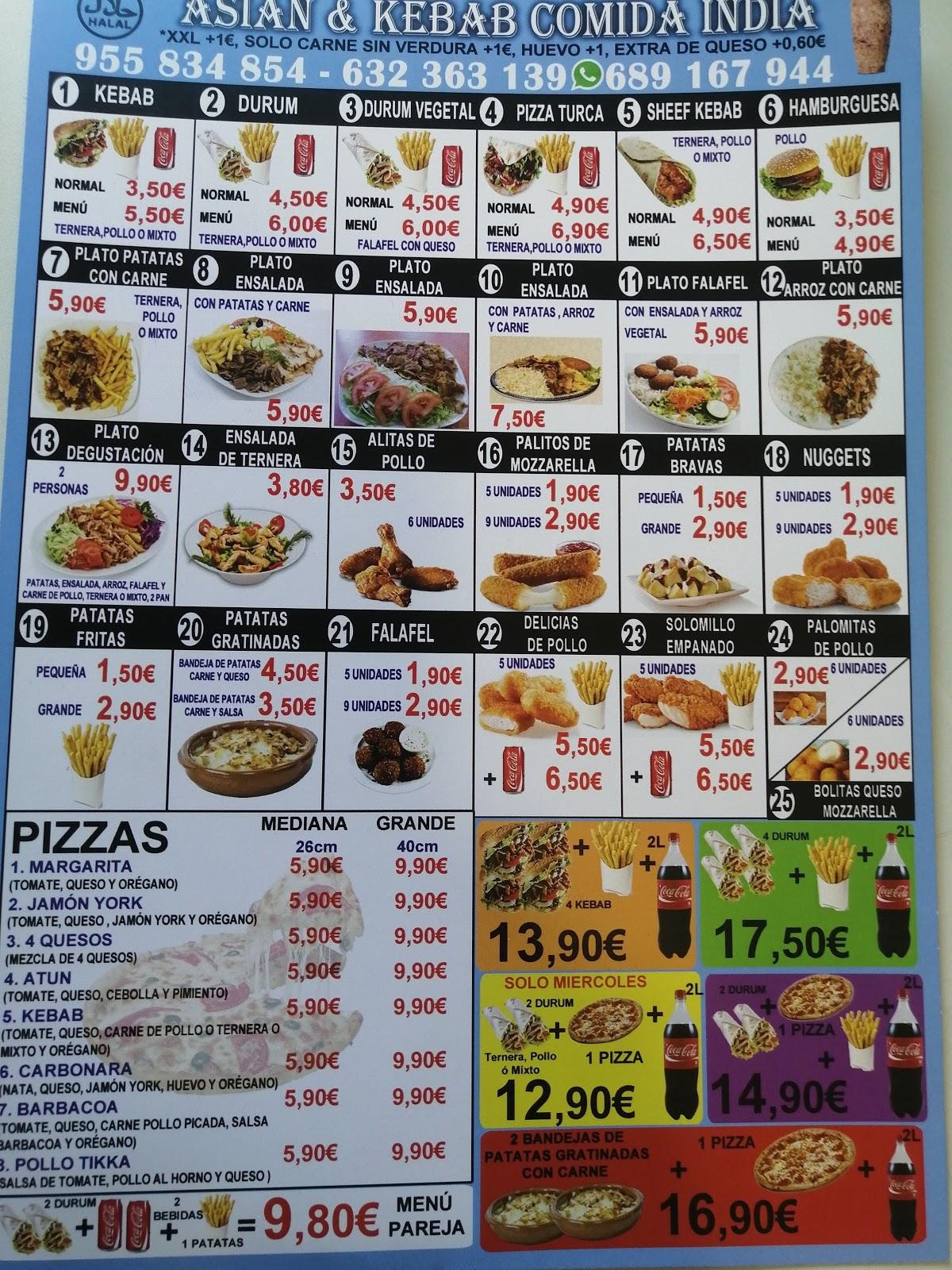 Menu at Asian doner kebab pizza food indian pakistanl restaurant, Seville