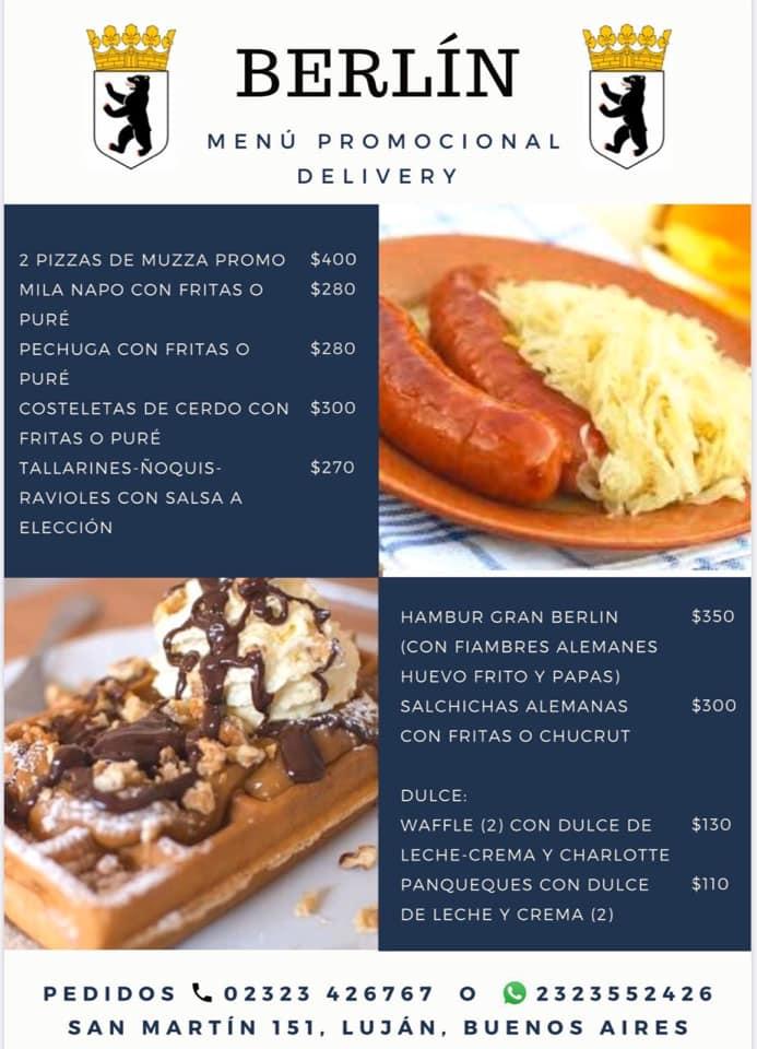 Menu at Berlín restaurant, Luján