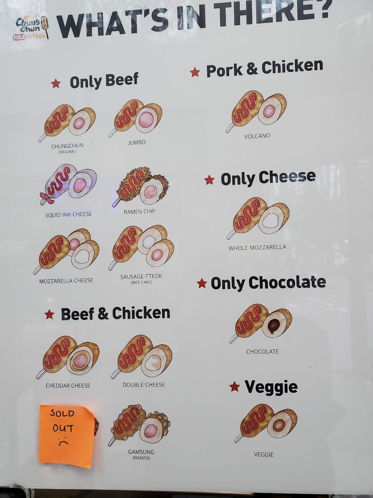 Menu at Chung Chun Rice Hot Dog fast food, Vancouver