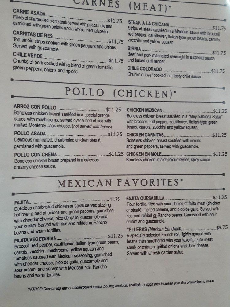 Menu at Fiesta Mexican Restaurant, Port Townsend