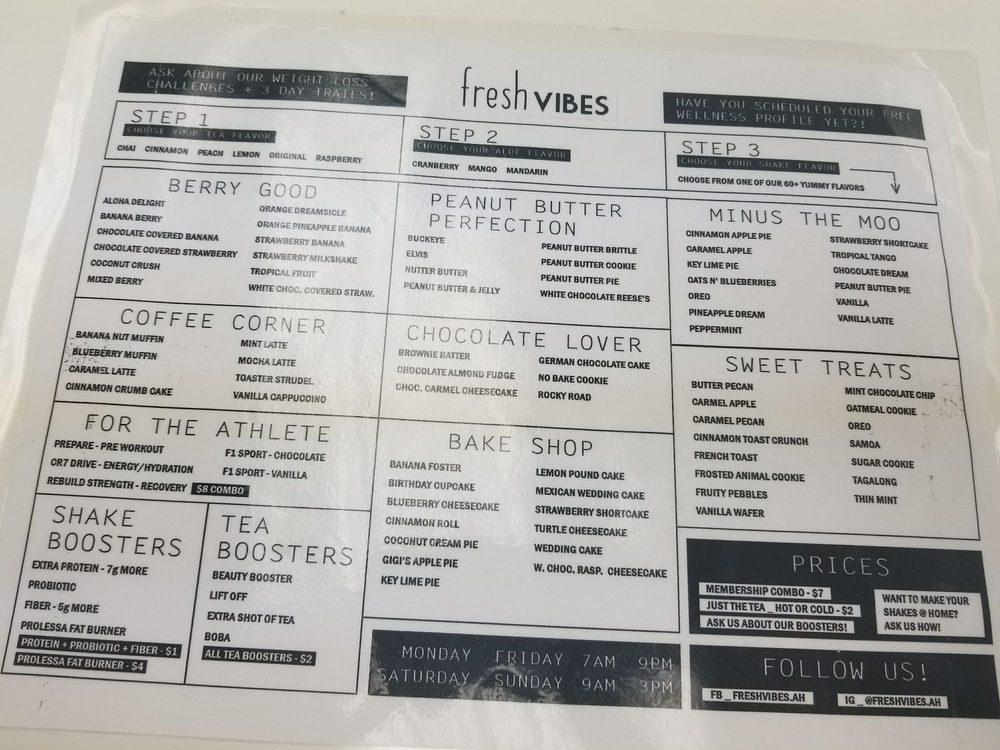 Menu at Fresh Vibes Nutrition pub & bar, Auburn Hills