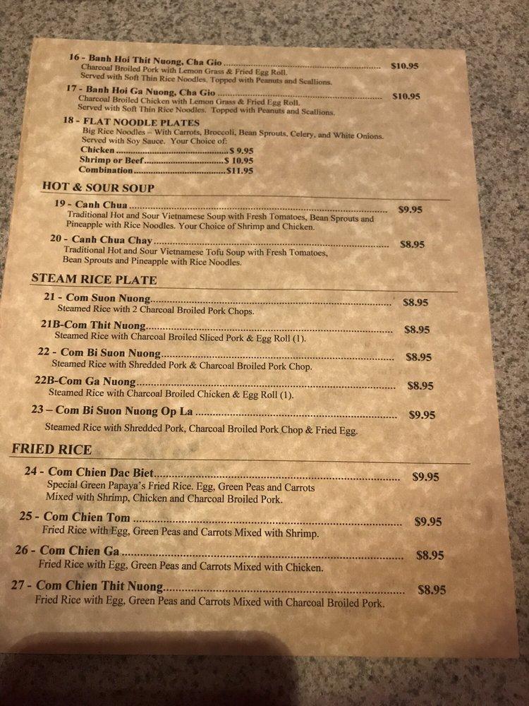 Menu at Green Papaya on Hwy 271 S restaurant, Fort Smith, US-271