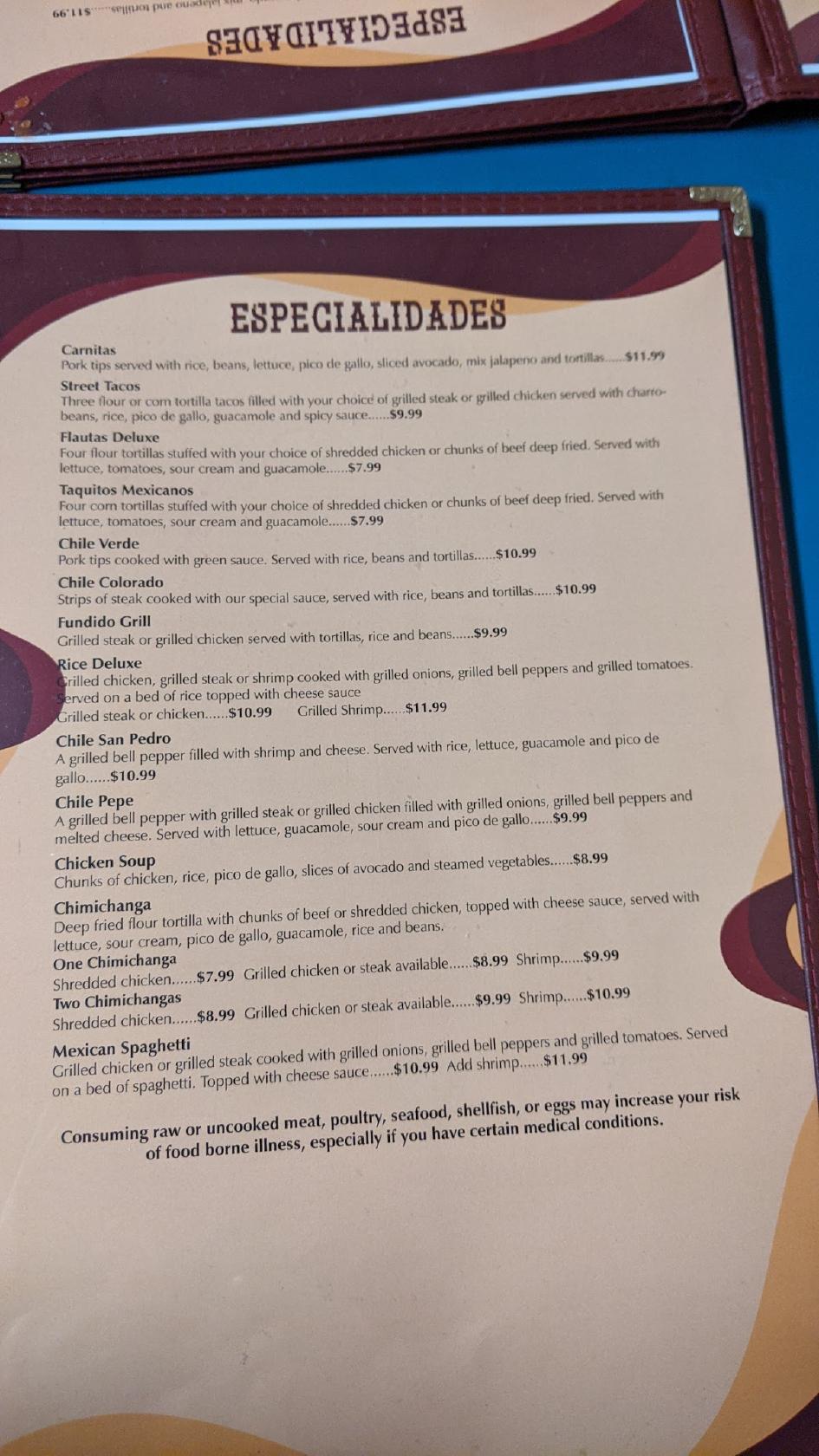 Menu at Los Compas Mexican Restaurant, USA