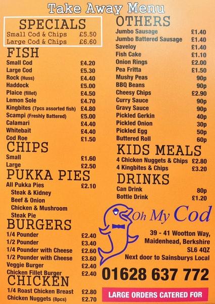 Menu at Oh My Cod fast food, Maidenhead
