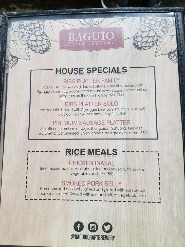 Menu at Baguio Craft Brewery restaurant, Baguio