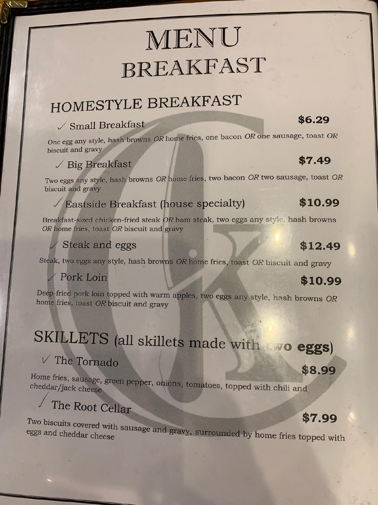 Menu at Carol's Kitchen restaurant, Norman
