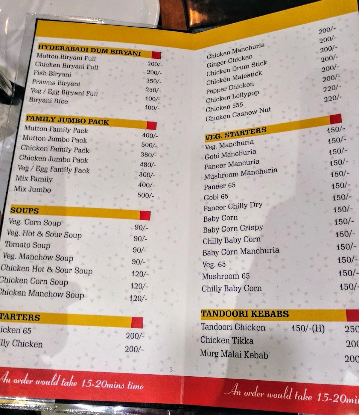 Menu at Mehfil Restaurant, Hyderabad, Nizampet X road