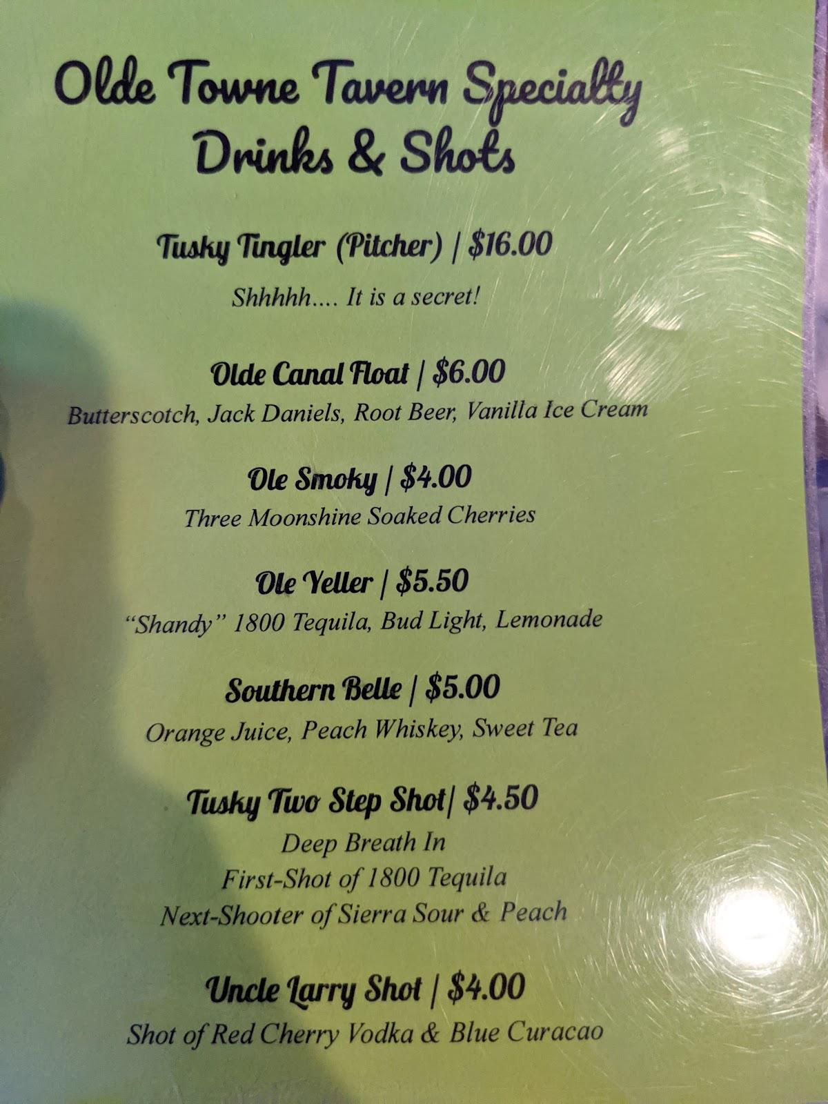 Menu at Olde Towne Tavern pub & bar, Tuscarawas