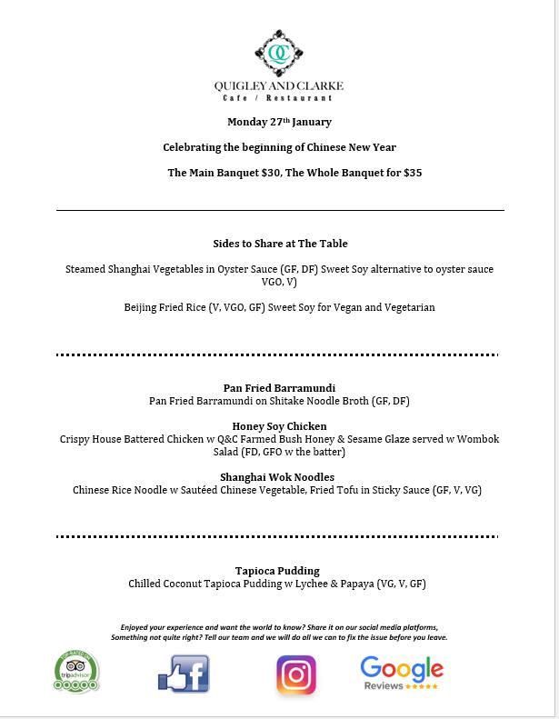 Menu at Criterion Clunes restaurant, Clunes