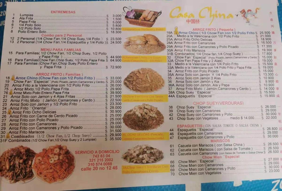 Carta de RESTAURANTE CASA CHINA plaza real, Tunja