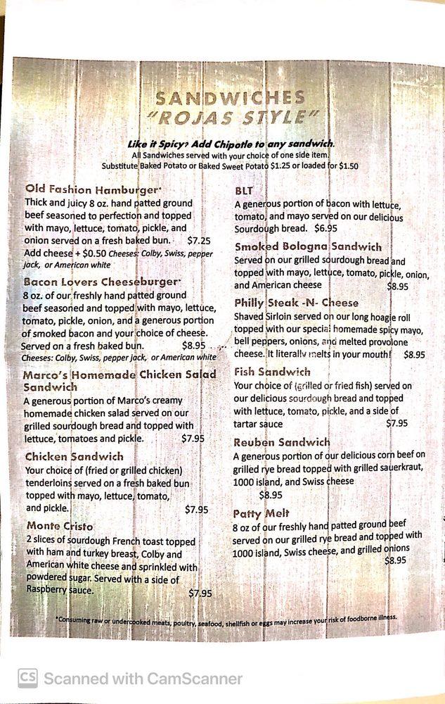 Menu at Rojas Kitchen restaurant, Carthage