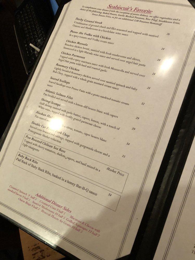 Menu at The Derby steakhouse, Arcadia