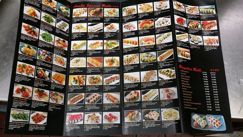 Menu at Anaba Sushi restaurant, Glendora