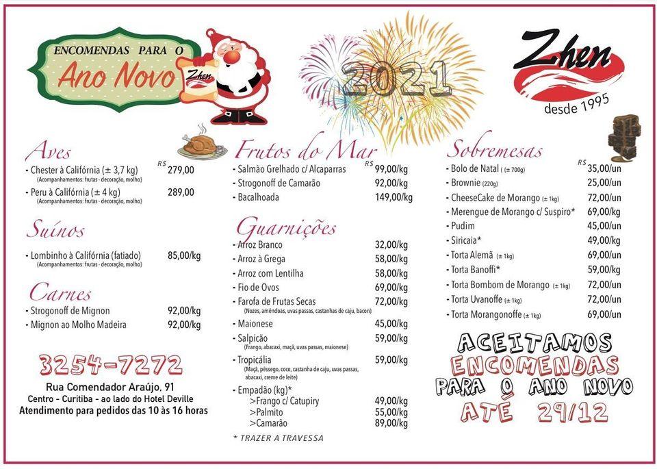 Menu at Buffet Zhen restaurant, Curitiba