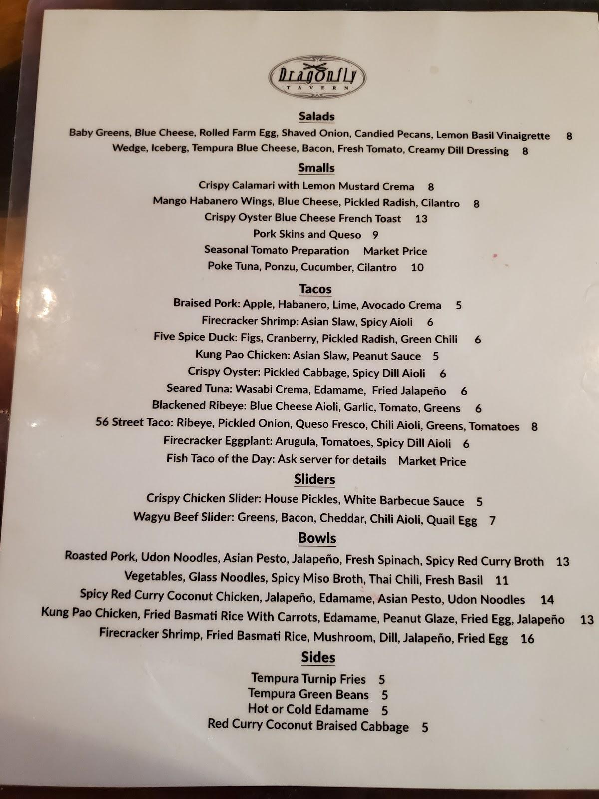 Menu at Dragonfly Tavern pub & bar, Daphne