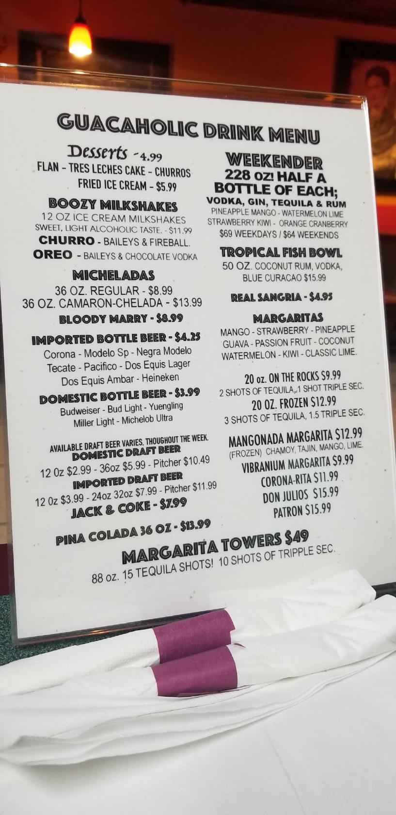 Menu at Guacaholic Mexican Grill And Bar, Spring Lake
