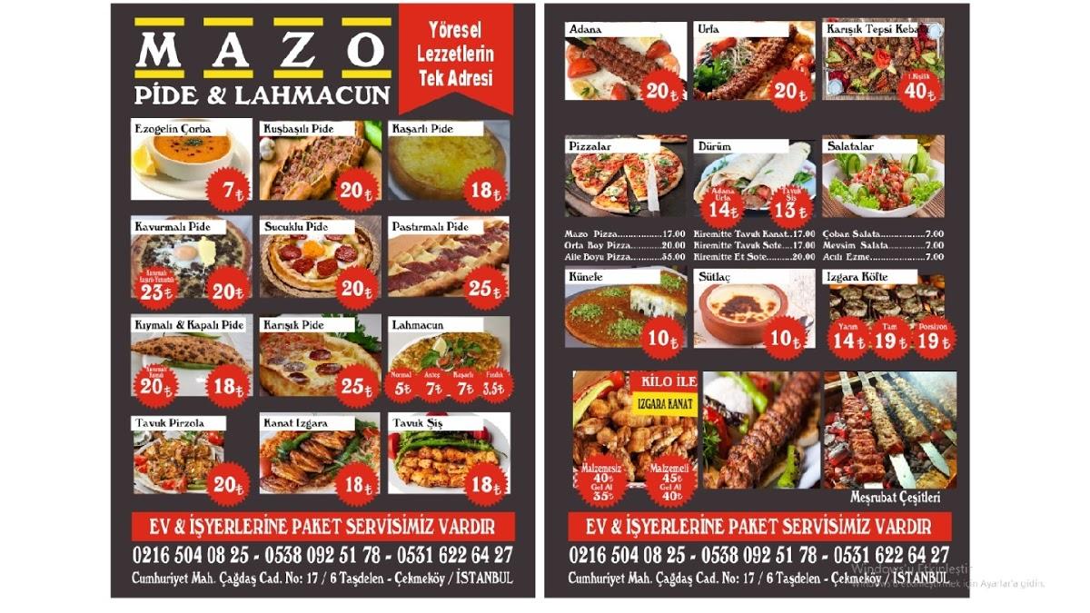 Menu at Mazo, Istanbul