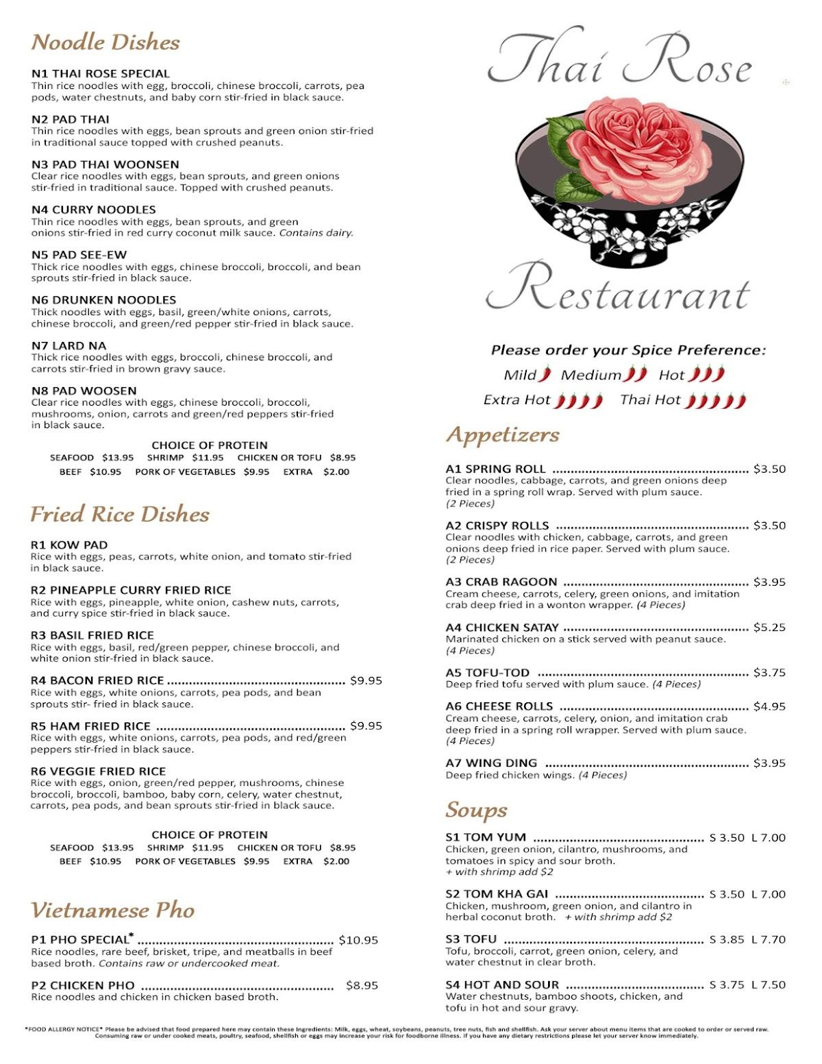 Menu at Thai Rose Restaurant, Auburn Hills