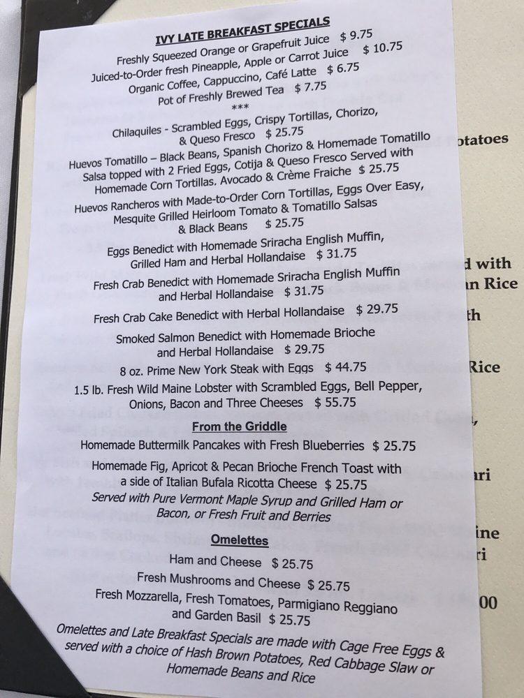Menu at The Ivy pub & bar, Los Angeles, 113 N Robertson Blvd