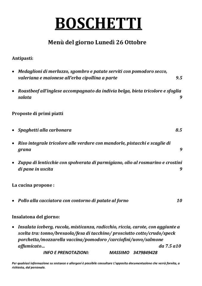 Menu da Bar Boschetti di Dall'Antonia Massimo, Padova, Via Gaspare Gozzi