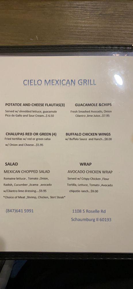 Menu at Cielo Mexican Grill restaurant, Schaumburg