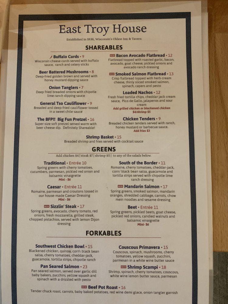 Menu at East Troy House Restaurant-Bar, East Troy, Division St