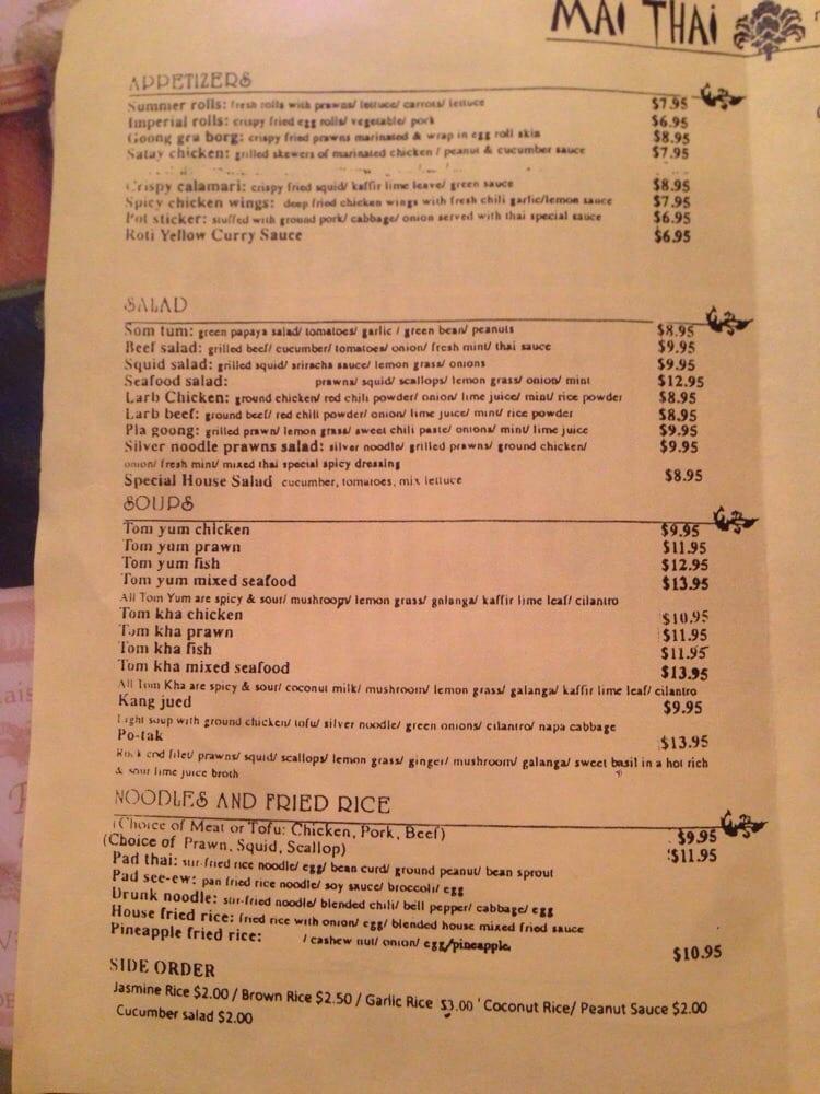 Menu at Mai Thai 2 restaurant, Concord