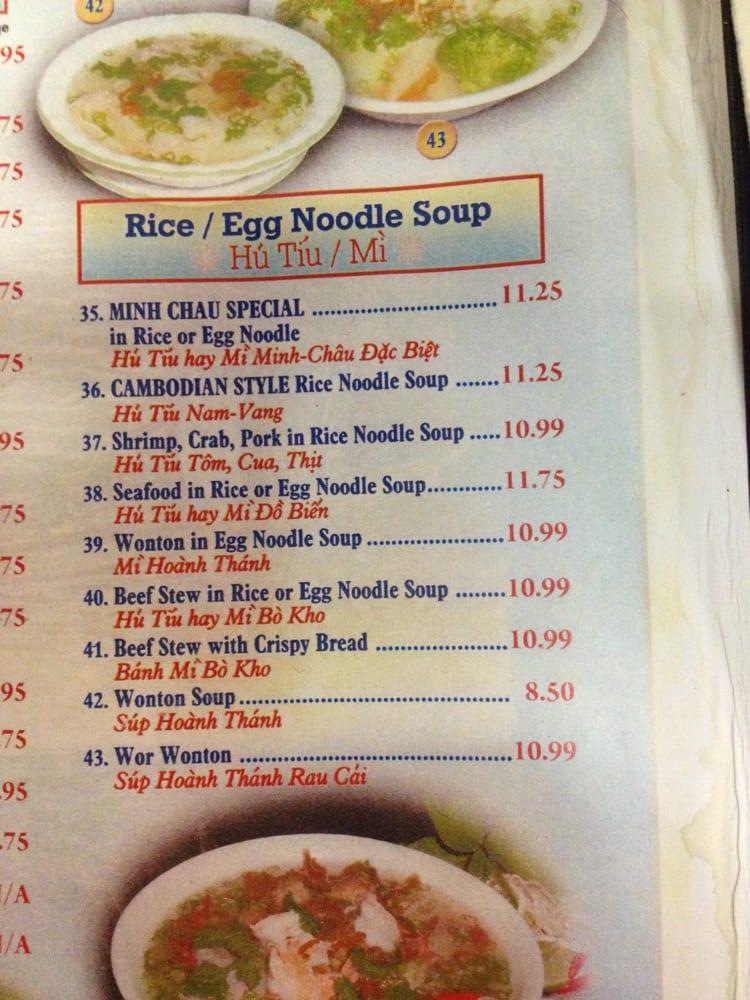 Menu at Minh Chau Restaurant, Calgary
