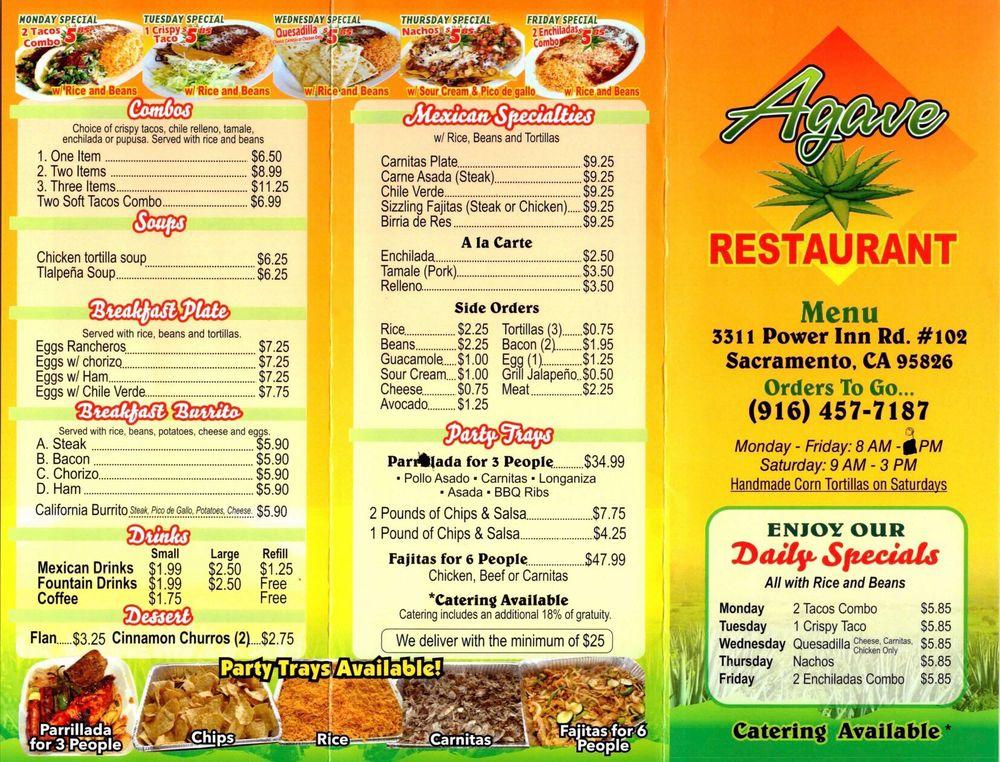 Menu at Agave Restaurant, Sacramento