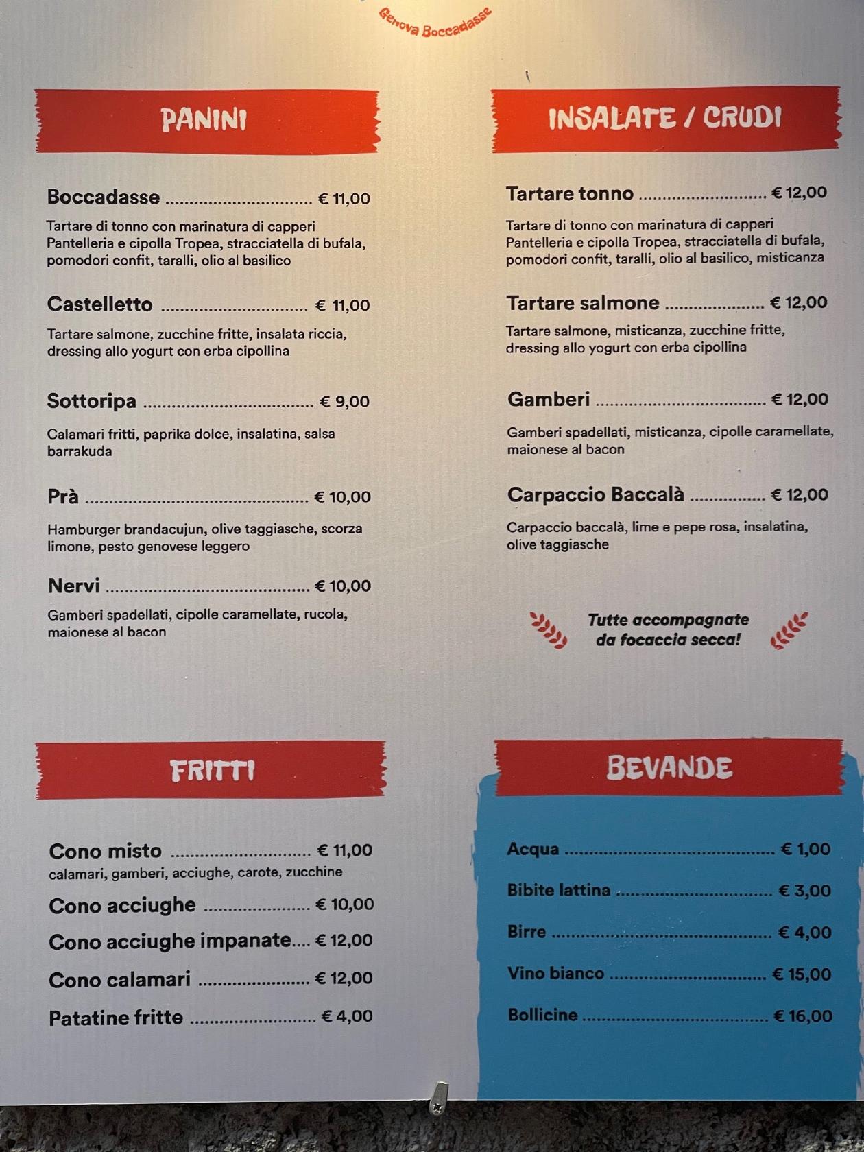 Speisekarte von Barrakuda Genova, Genua