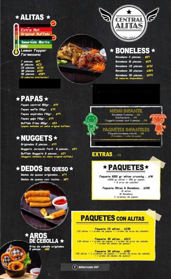 Menu at Central Alitas pub & bar, Mexico City
