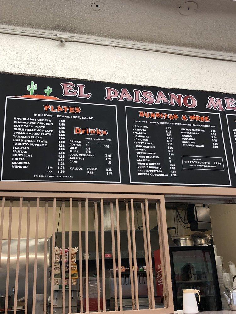Menu at El Paisano Restaurant, South El Monte