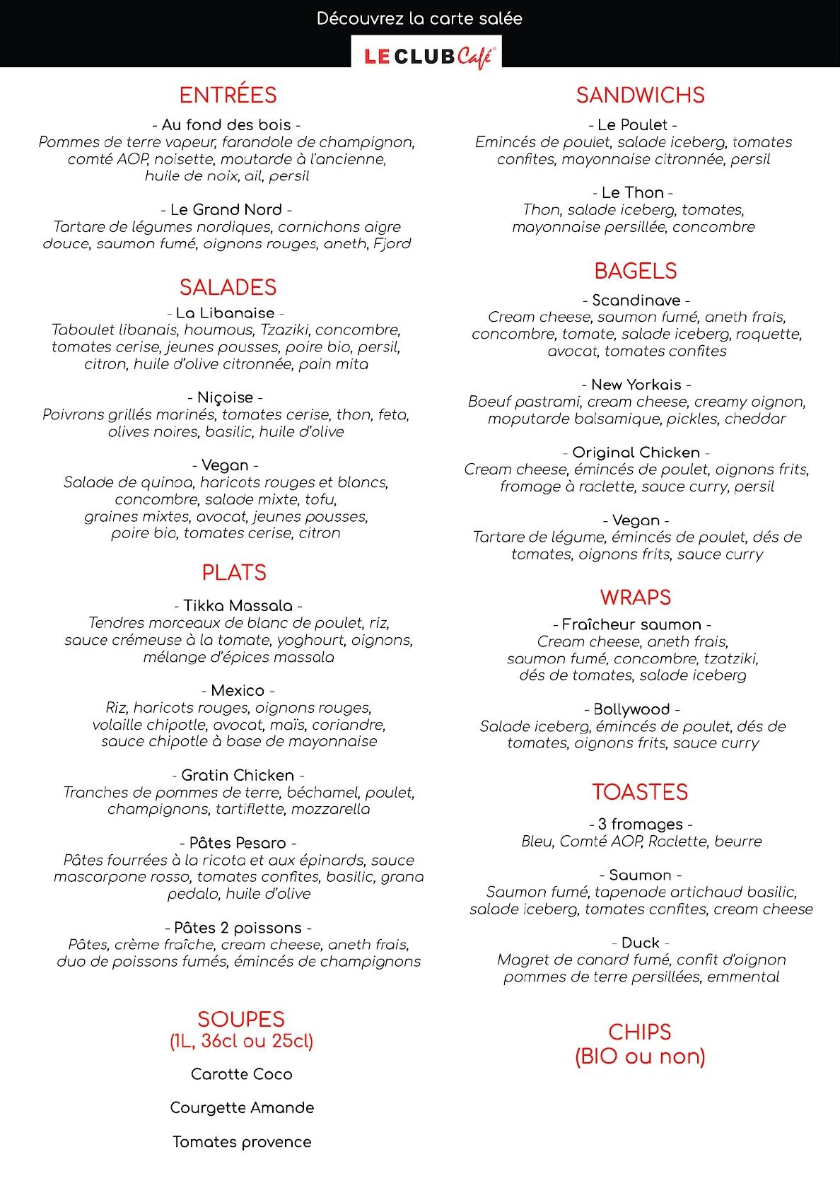 Menu at Le Club Café, Lille