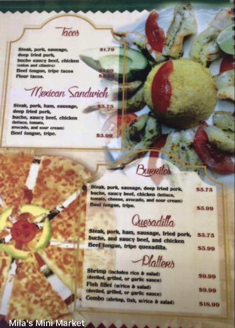 Menu at Milas Mini Market restaurant, Plymouth