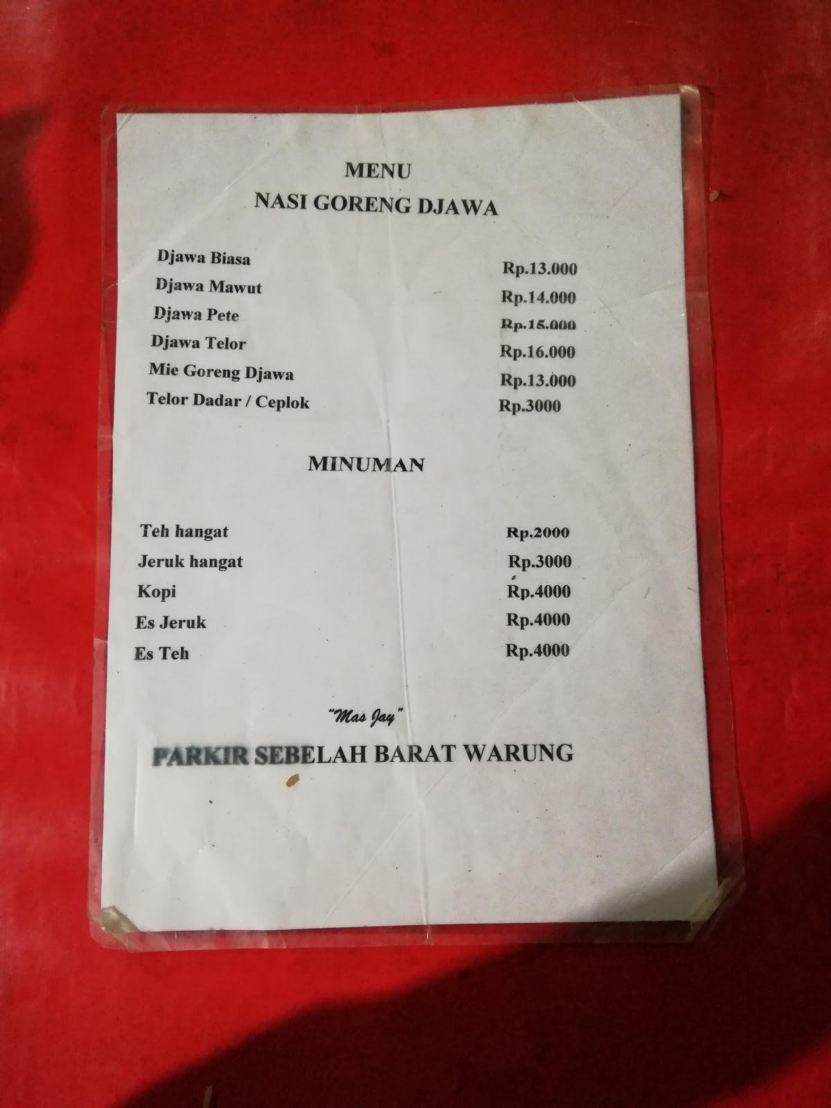 Menu at Nasi Goreng Jawa cafe, Malang, Jl. Sulfat No.15
