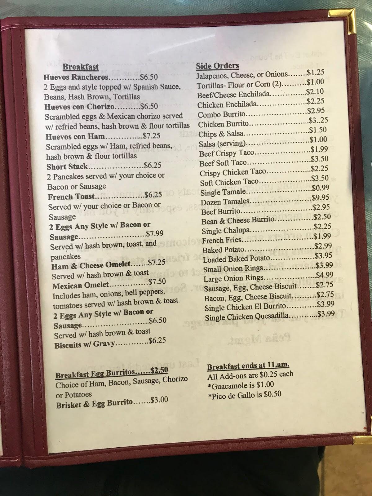 Menu at Pena Red Barn Cafe, Bronte