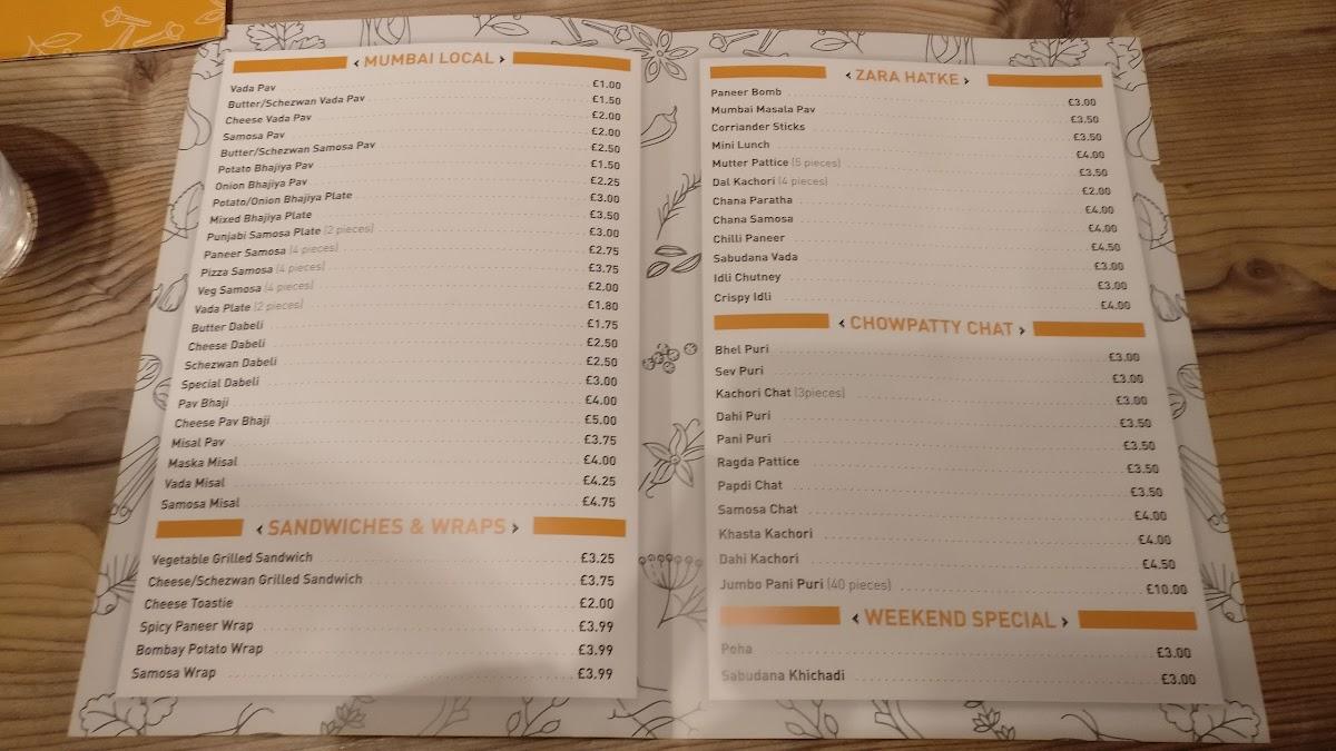 Menu at SKVP restaurant, Slough