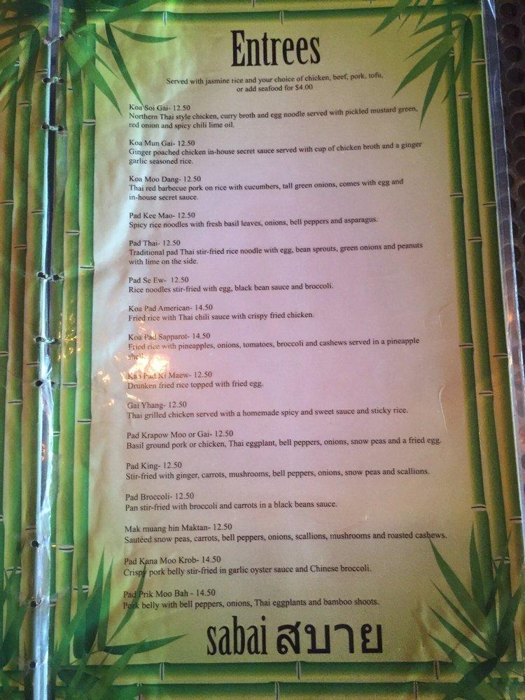 Menu at Sabai pub & bar, Richmond