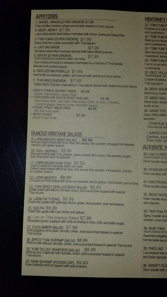 Menu at Vientiane Lao Thai Restaurant, Garden Grove