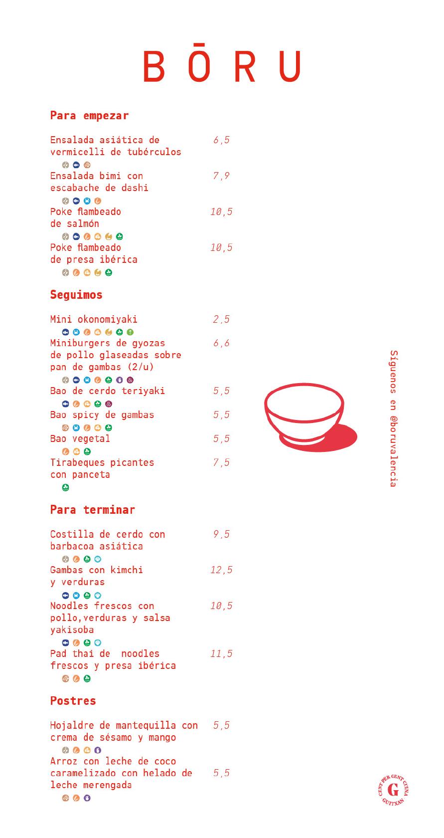 Menu at BORU restaurant, Valencia