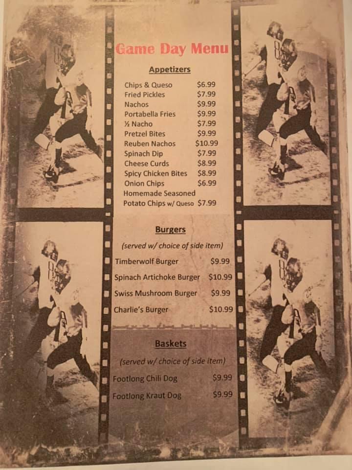 Menu at Charlie's Pub, Milligan