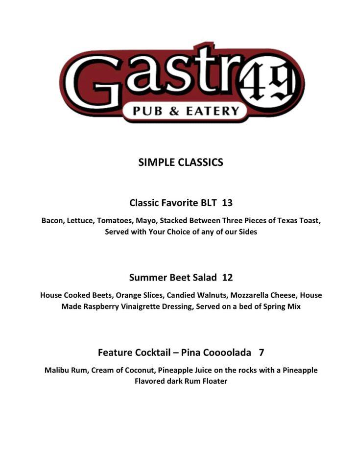 Menu at Gastro 49 restaurant, Chesterton