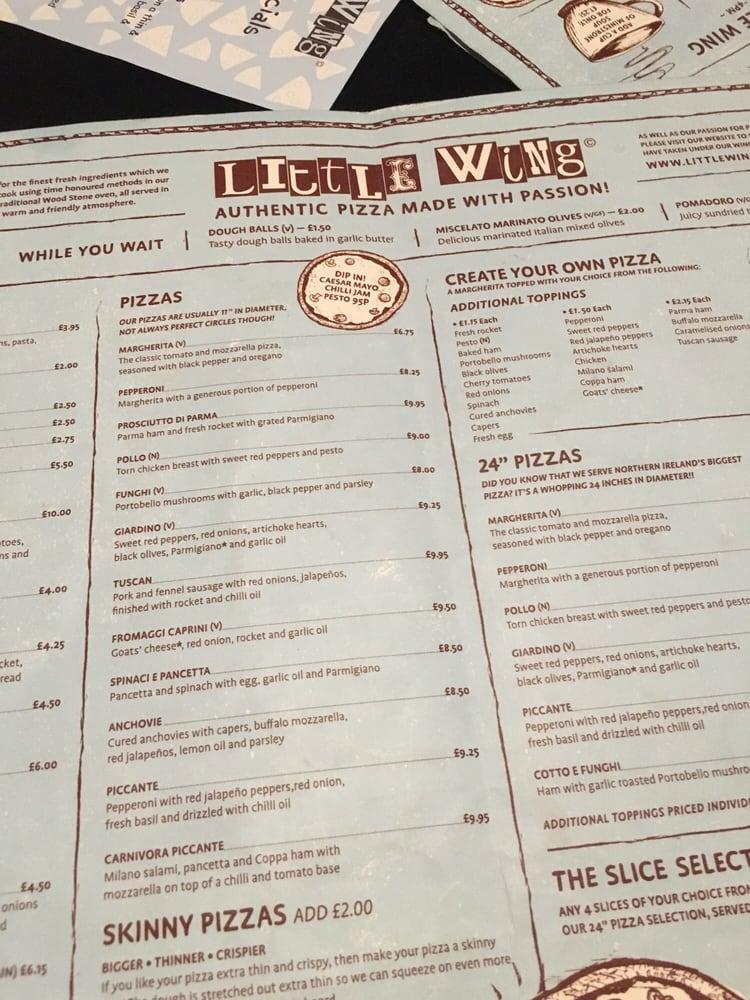 Menu at Little Wing Pizzeria, Belfast, 10 Ann St